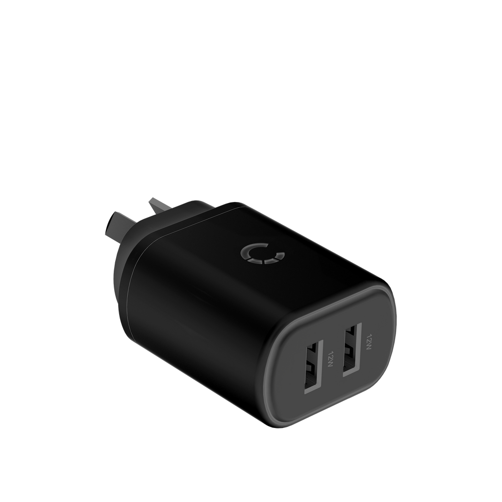 12W USB-A Dual Port Wall Charger - Black – Cygnett